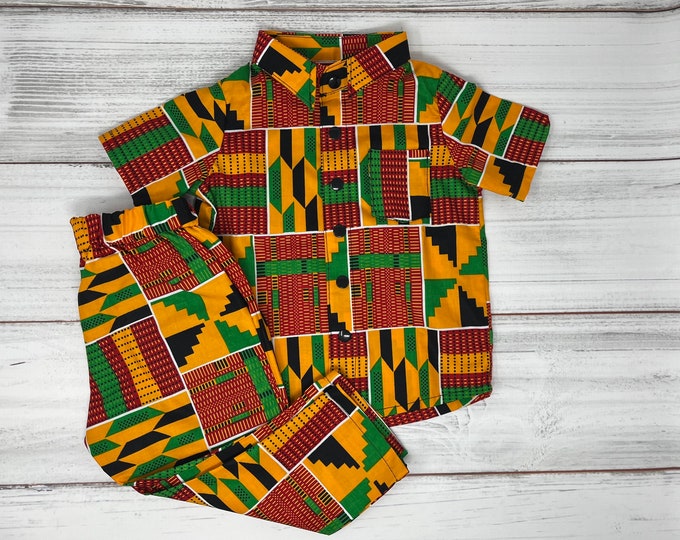 African Print Children Dress Shirt Set/ Kente Boy Dress Shirt/ Ankara ...