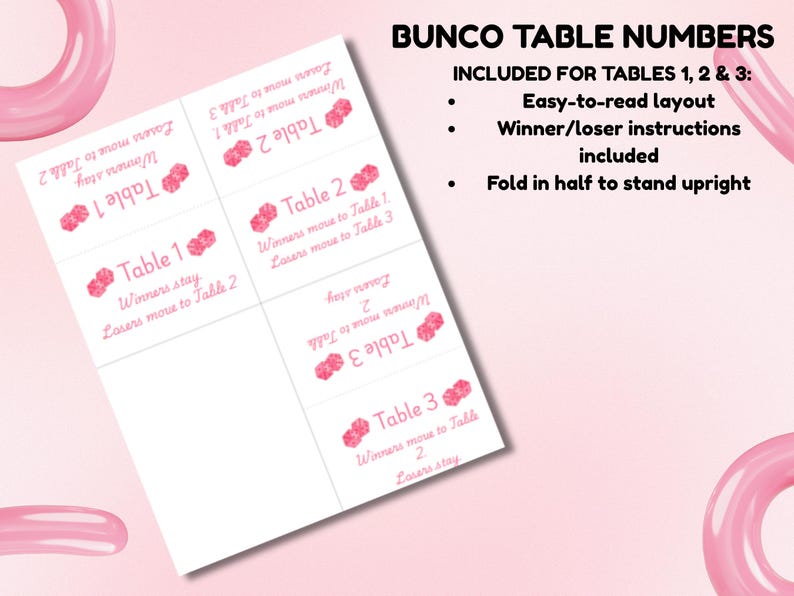 Bunco Game Printable Set – Scorecards, Tally Sheets, Table Signs ...