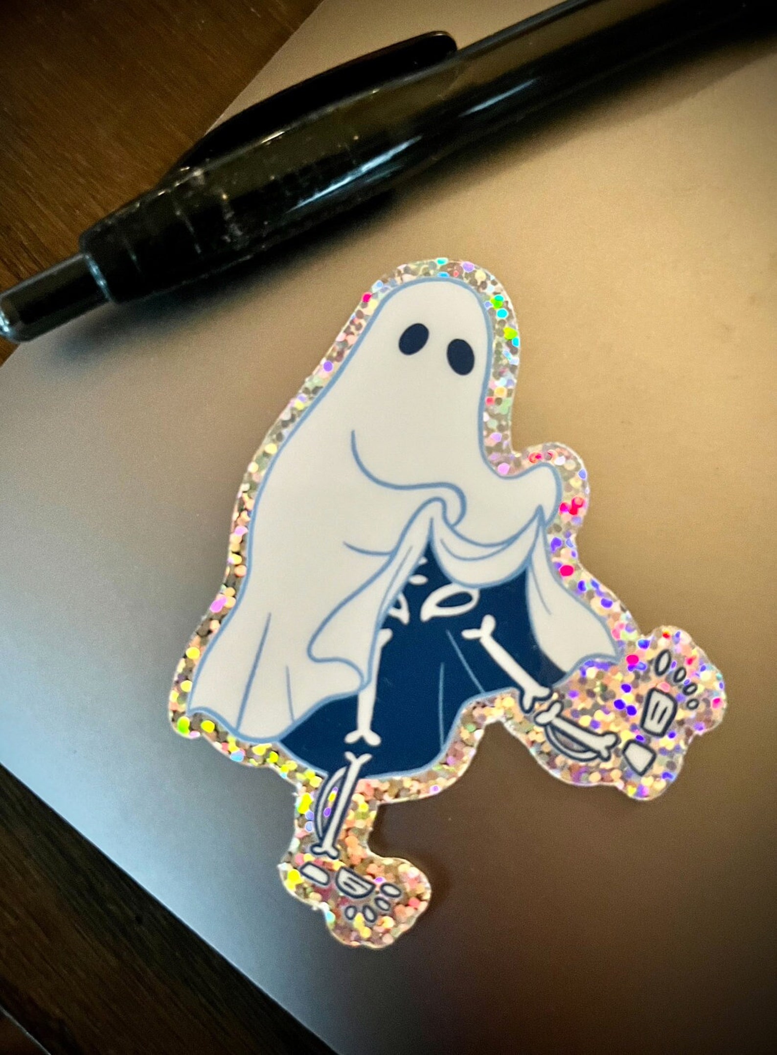 Leggy Ghost - Glitter Sticker - Etsy