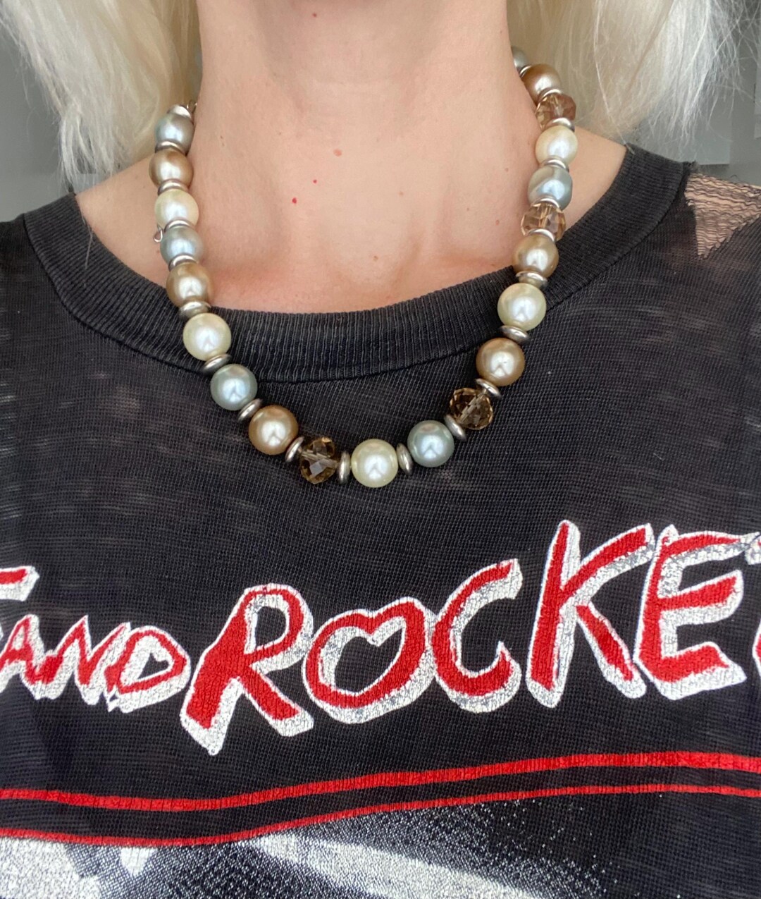 80s Glass Faux Pearl Necklace - Etsy