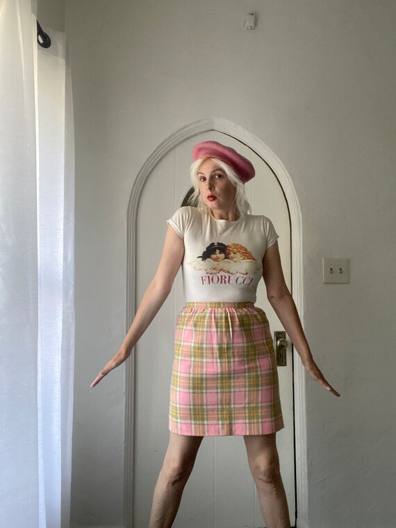 Vintage 70’s Plaid Mini Skirt Yellow Blue Brown Hippi… - Gem