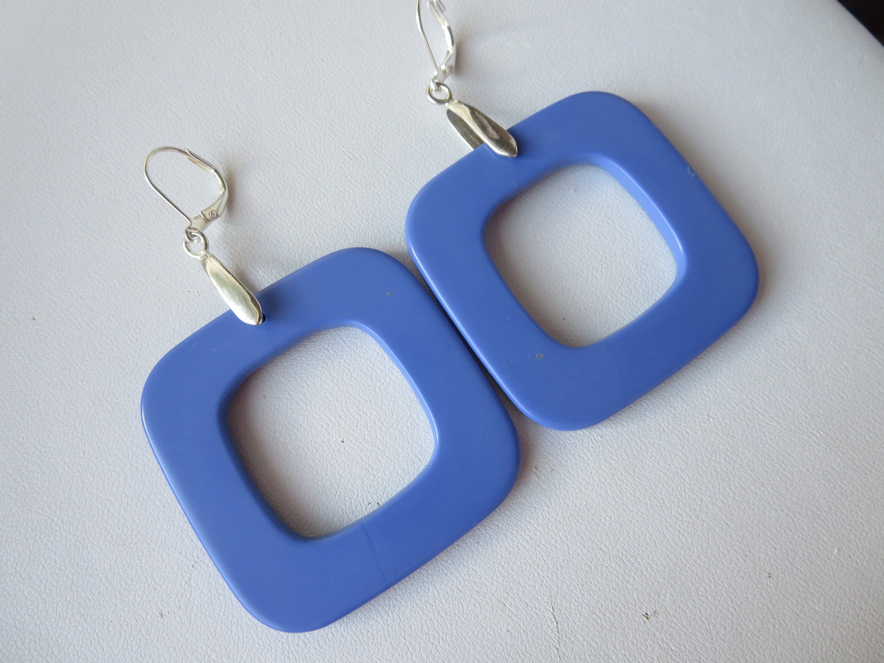 Periwinkle Blue Purple Vintage Square Hoops With Silver Bails and ...