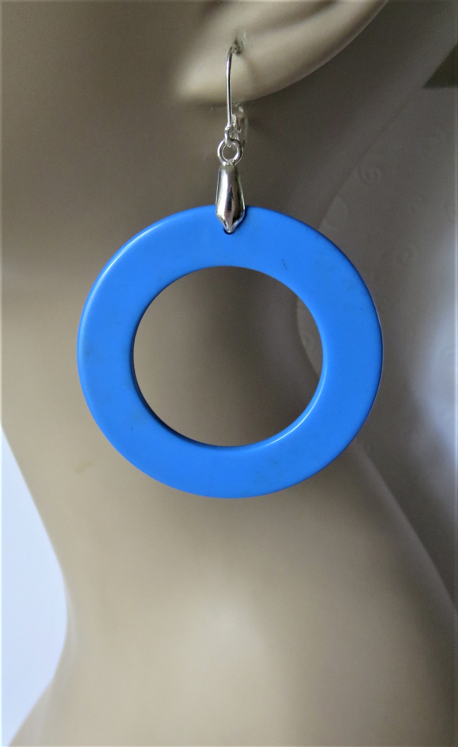 Medium Blue Hoops With Silver Bails Leverbacks - Etsy