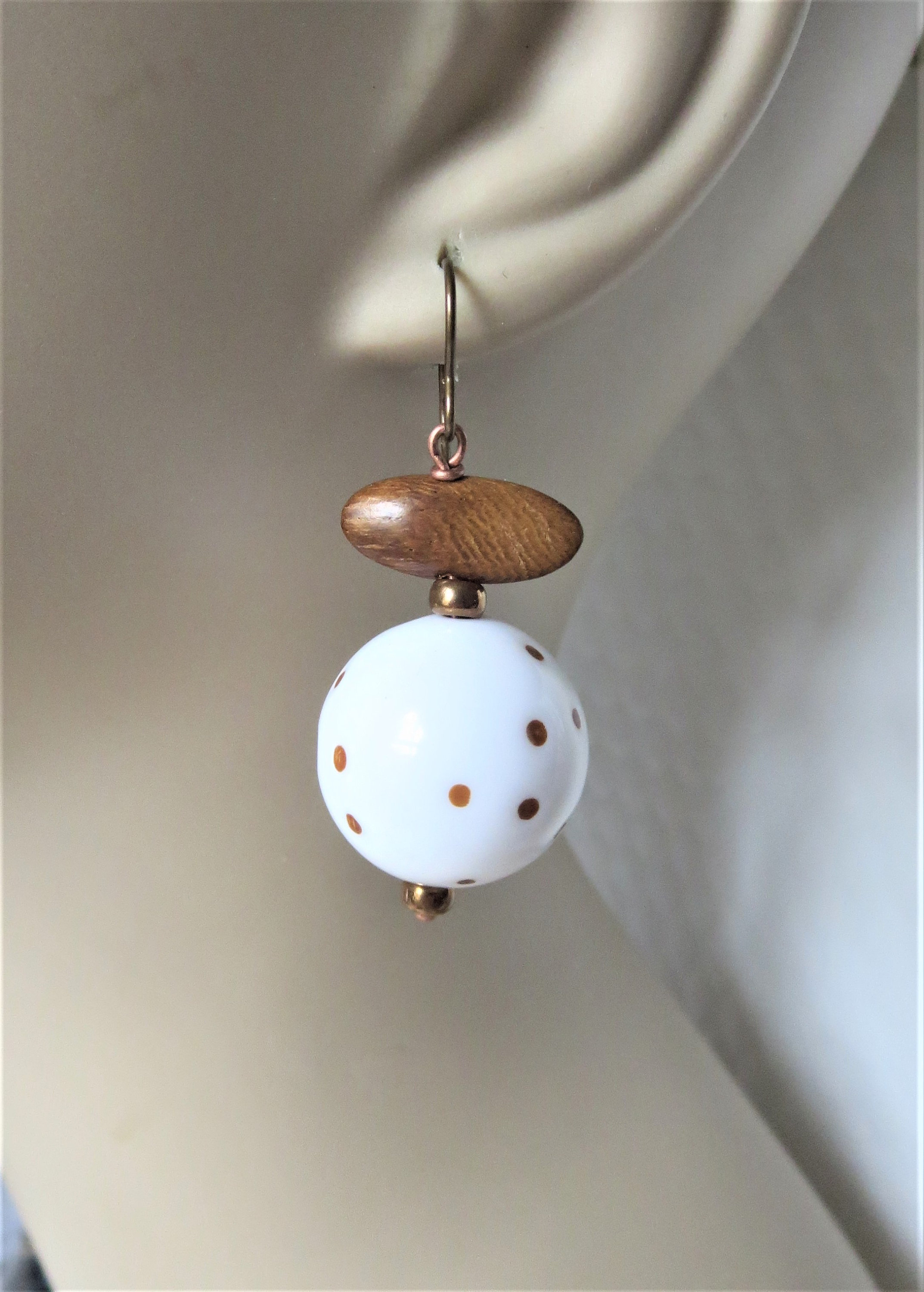 White and Brown Large Ball Earrings - Etsy