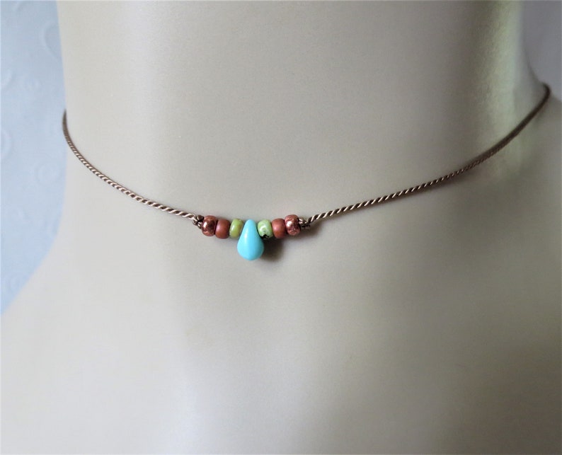 Silk String Choker With Turquoise Red Green Metallic Choose - Etsy