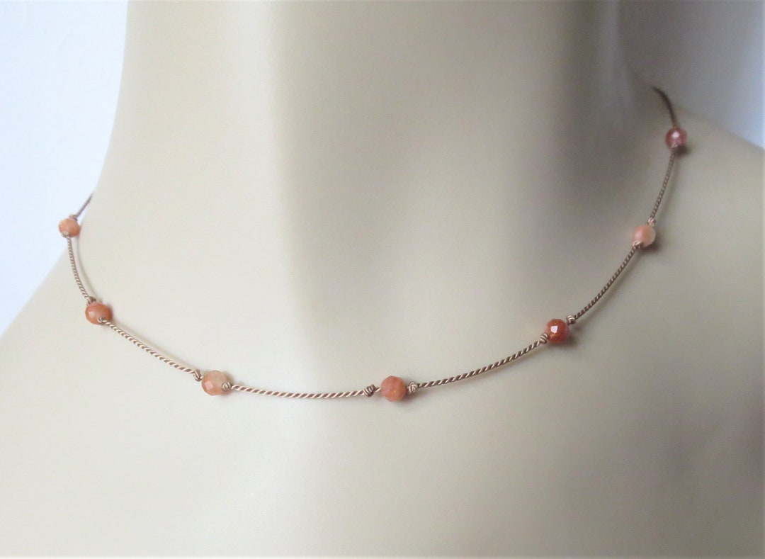 Floating Sunstone Silk String Choker Choose Length Tin Cup - Etsy
