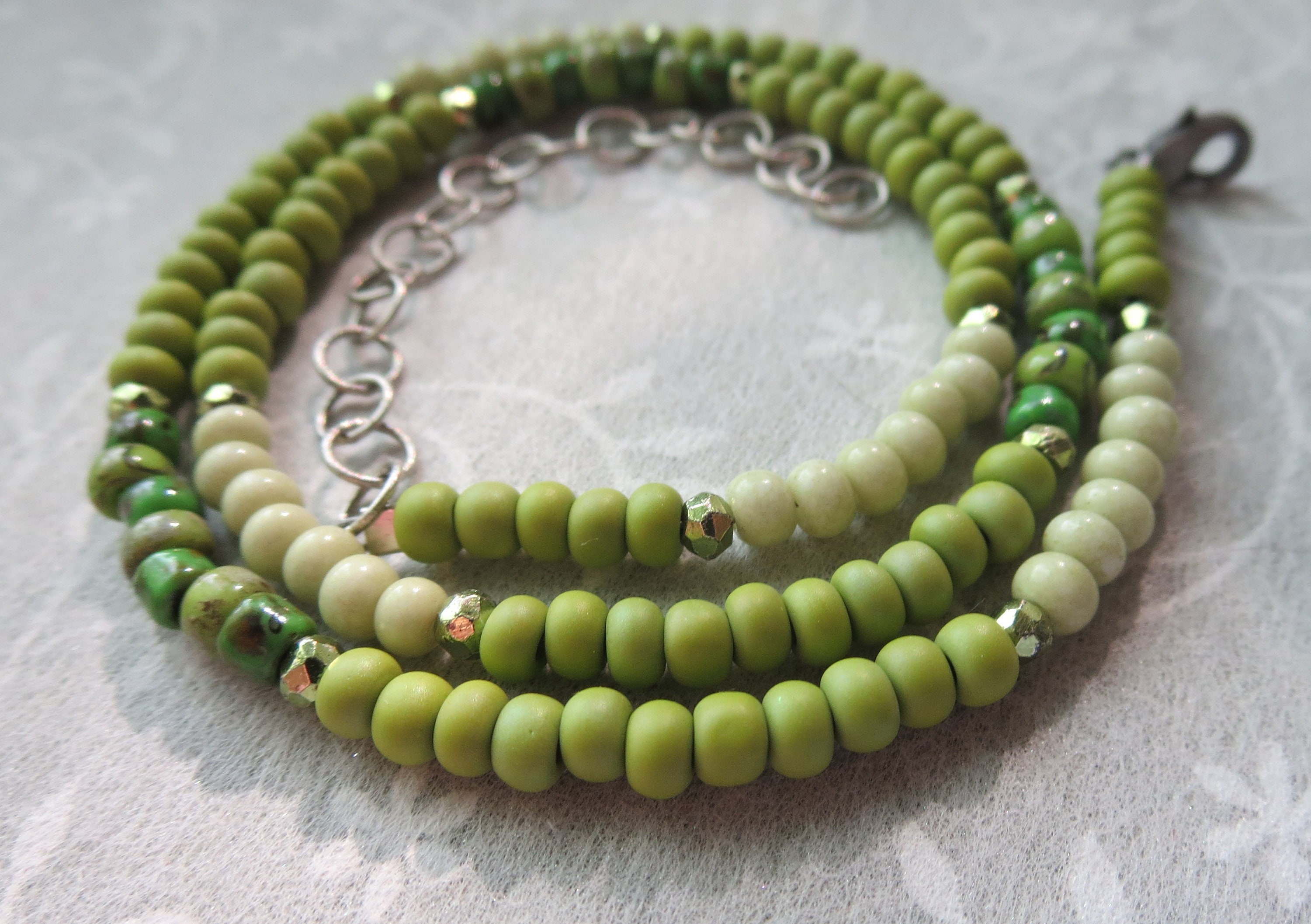Olive Green Color Block Beaded Necklace - Etsy