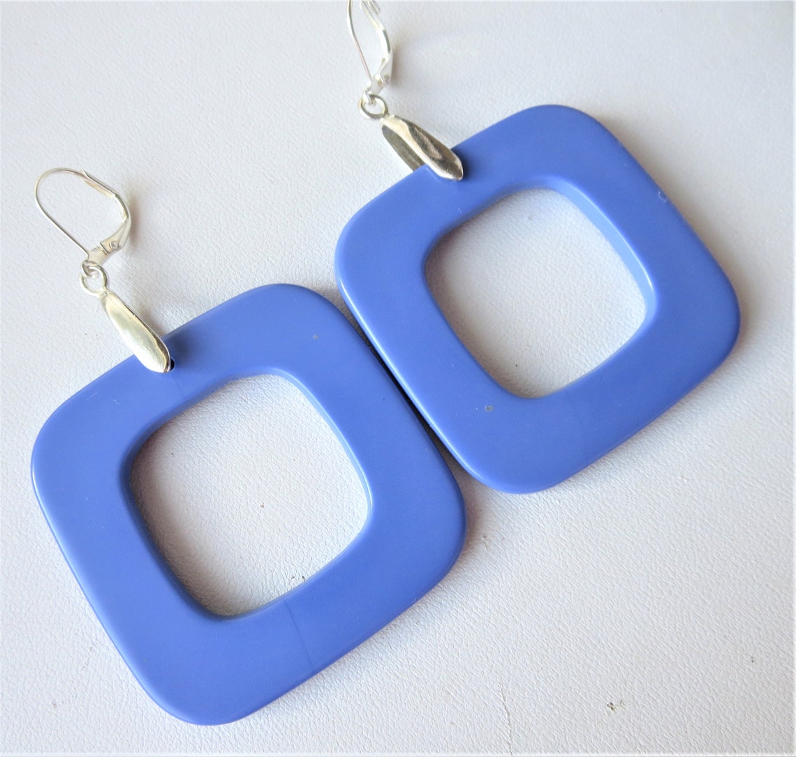 Periwinkle Blue Purple Vintage Square Hoops With Silver Bails and ...