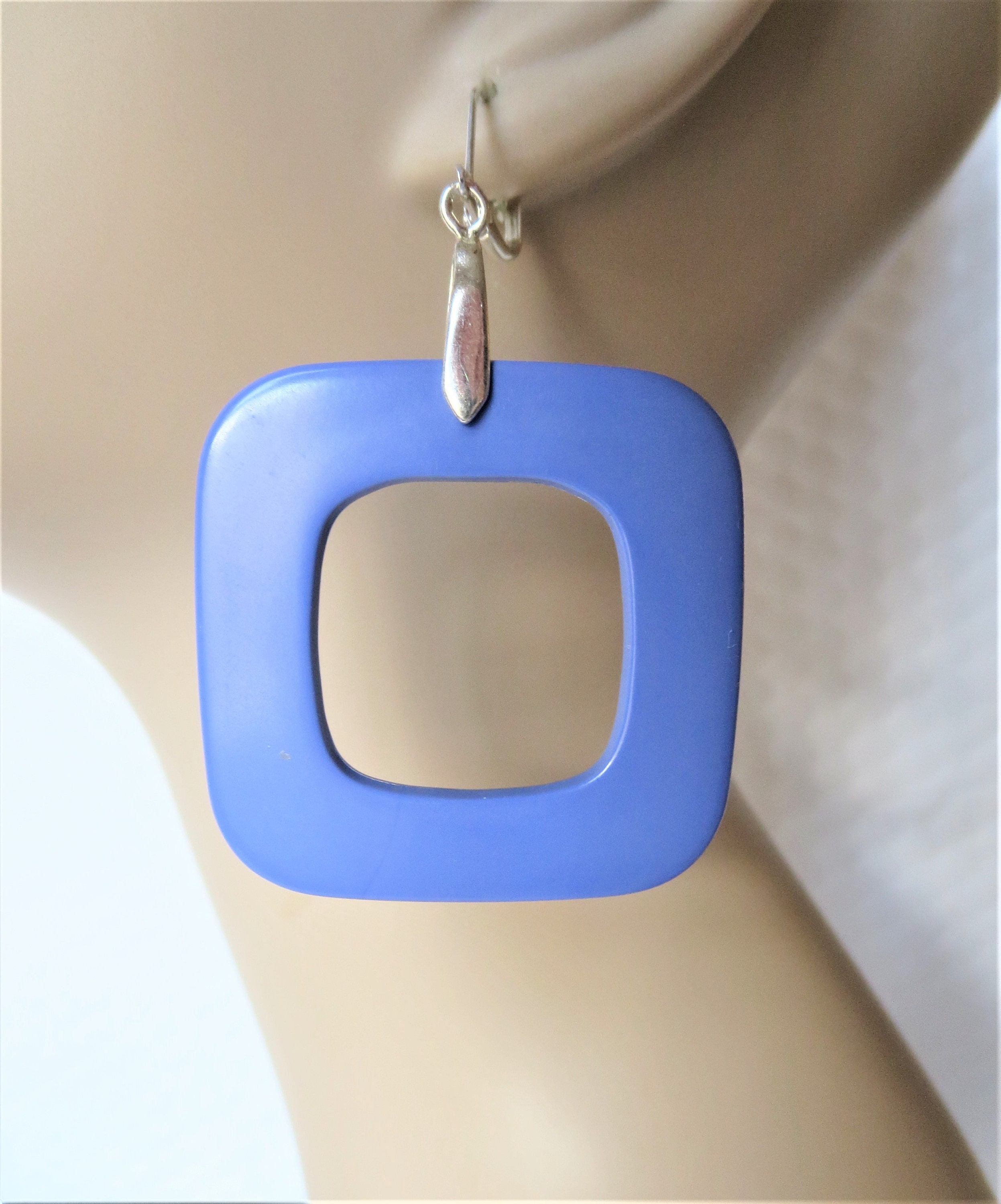 Periwinkle Blue Purple Vintage Square Hoops With Silver Bails and ...