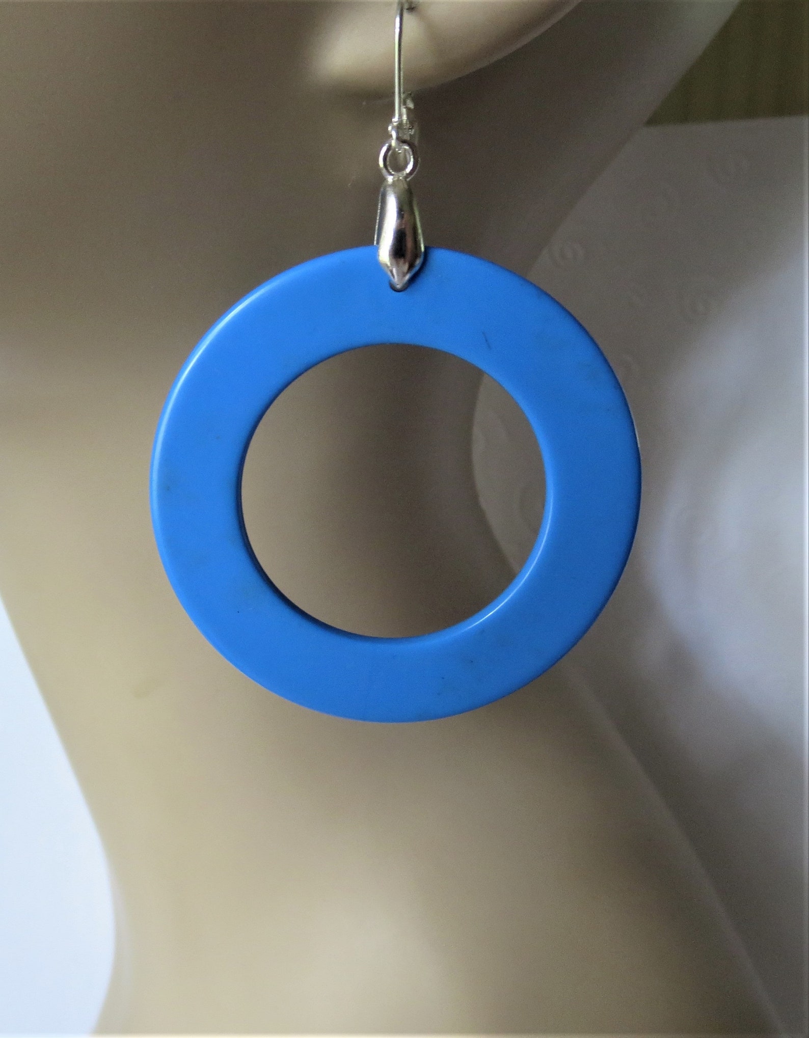 Medium Blue Hoops With Silver Bails Leverbacks - Etsy