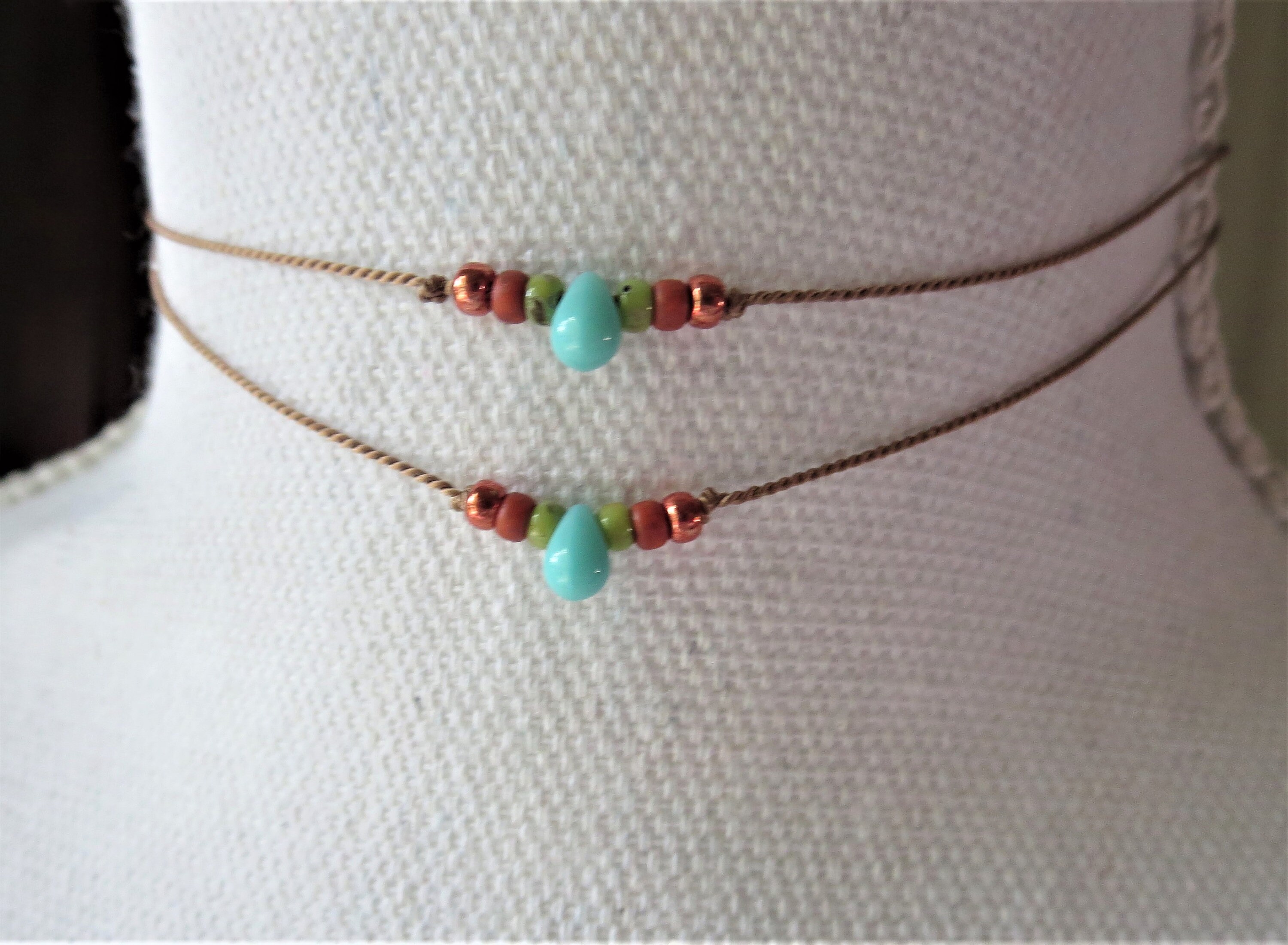 Silk String Choker With Turquoise Red Green Metallic Choose - Etsy