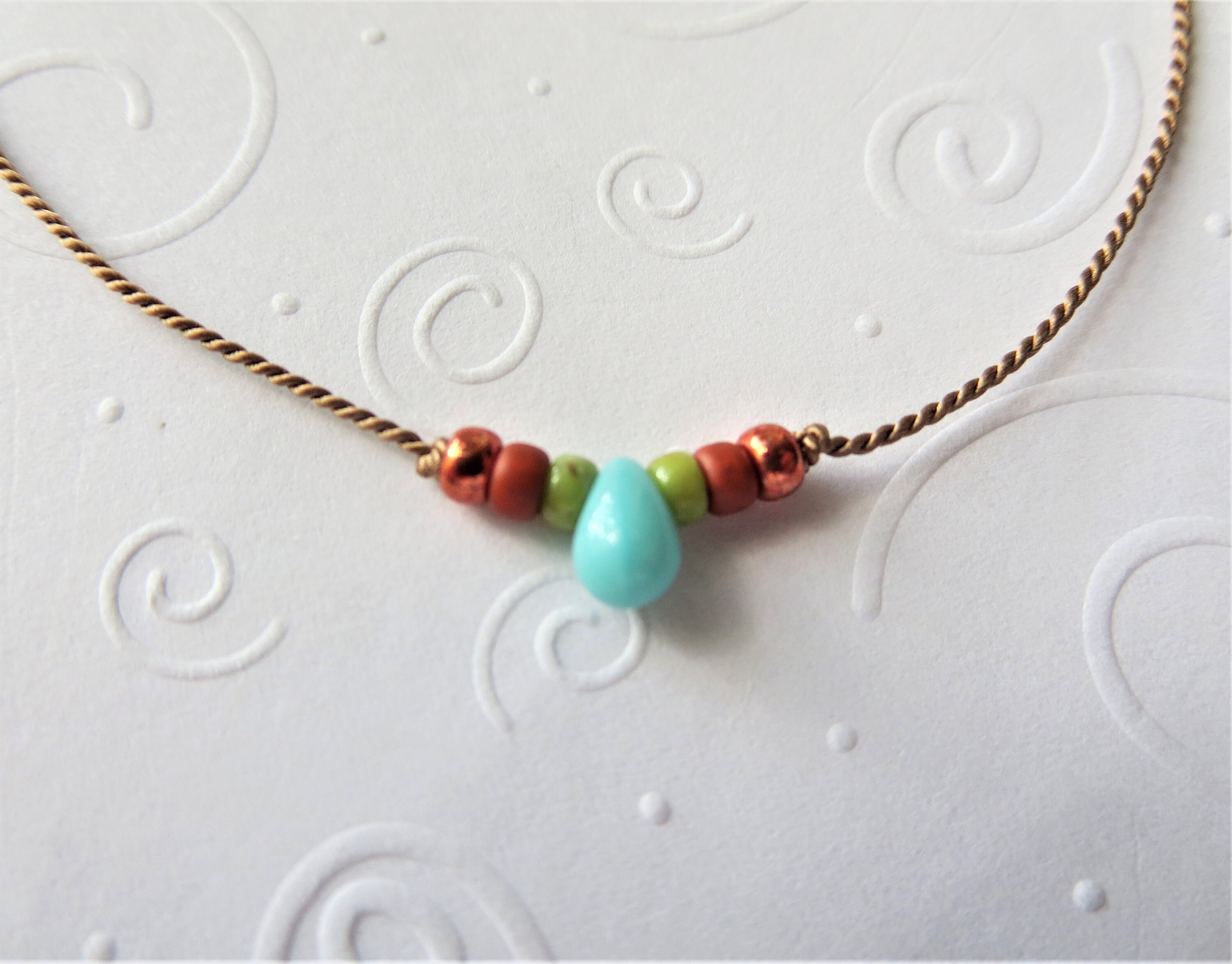 Silk String Choker With Turquoise Red Green Metallic Choose - Etsy