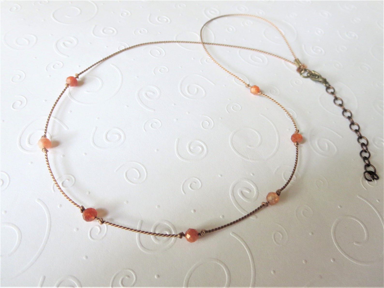 Floating Sunstone Silk String Choker Choose Length Tin Cup - Etsy