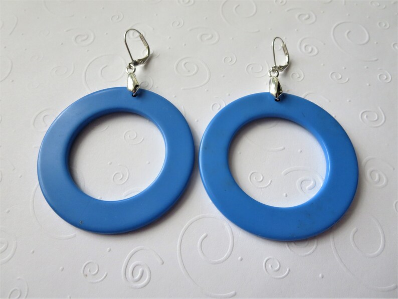 Medium Blue Hoops With Silver Bails Leverbacks - Etsy
