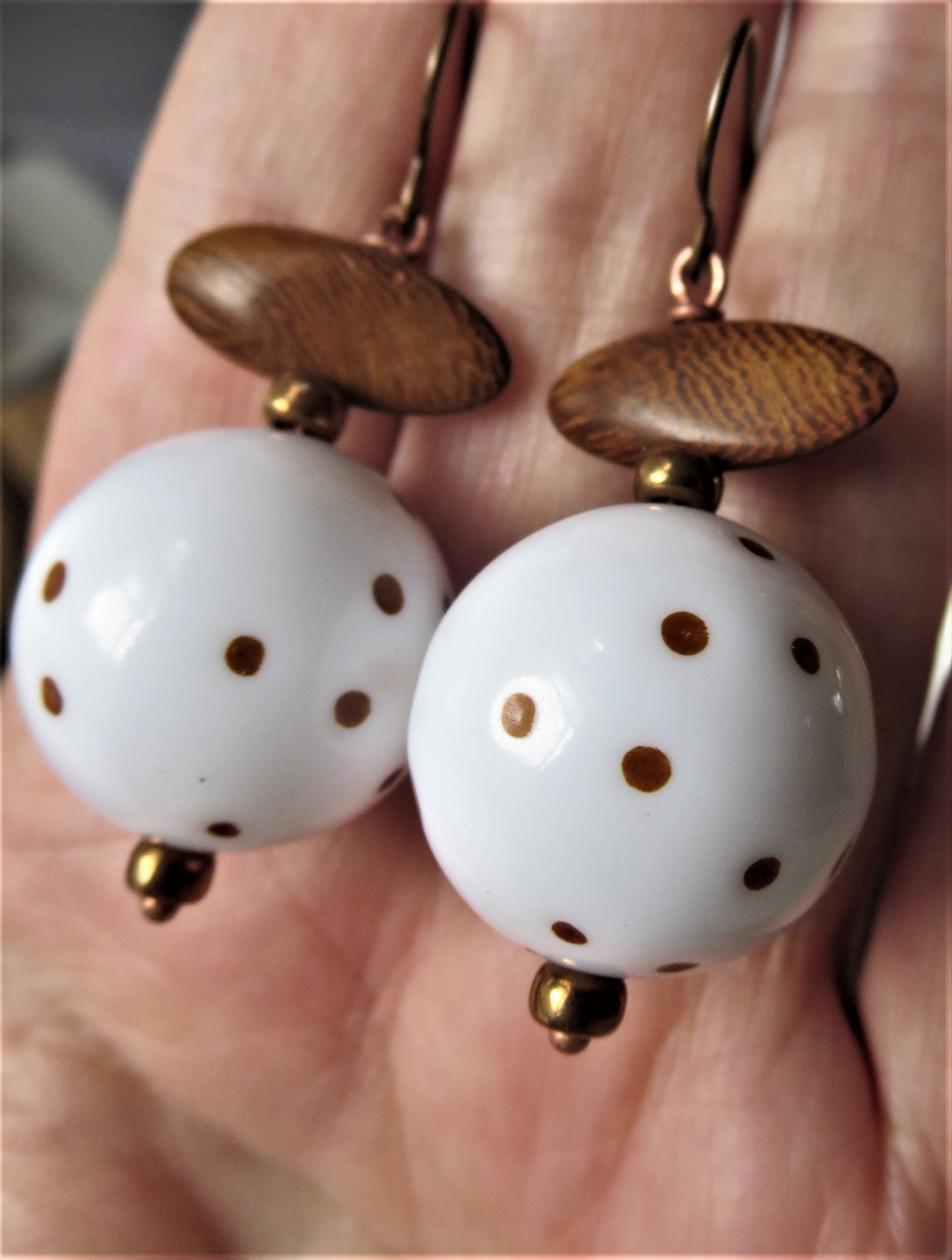 White and Brown Large Ball Earrings - Etsy