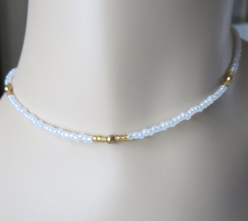 Pearlized White and Gold Seed Bead Necklace - Etsy
