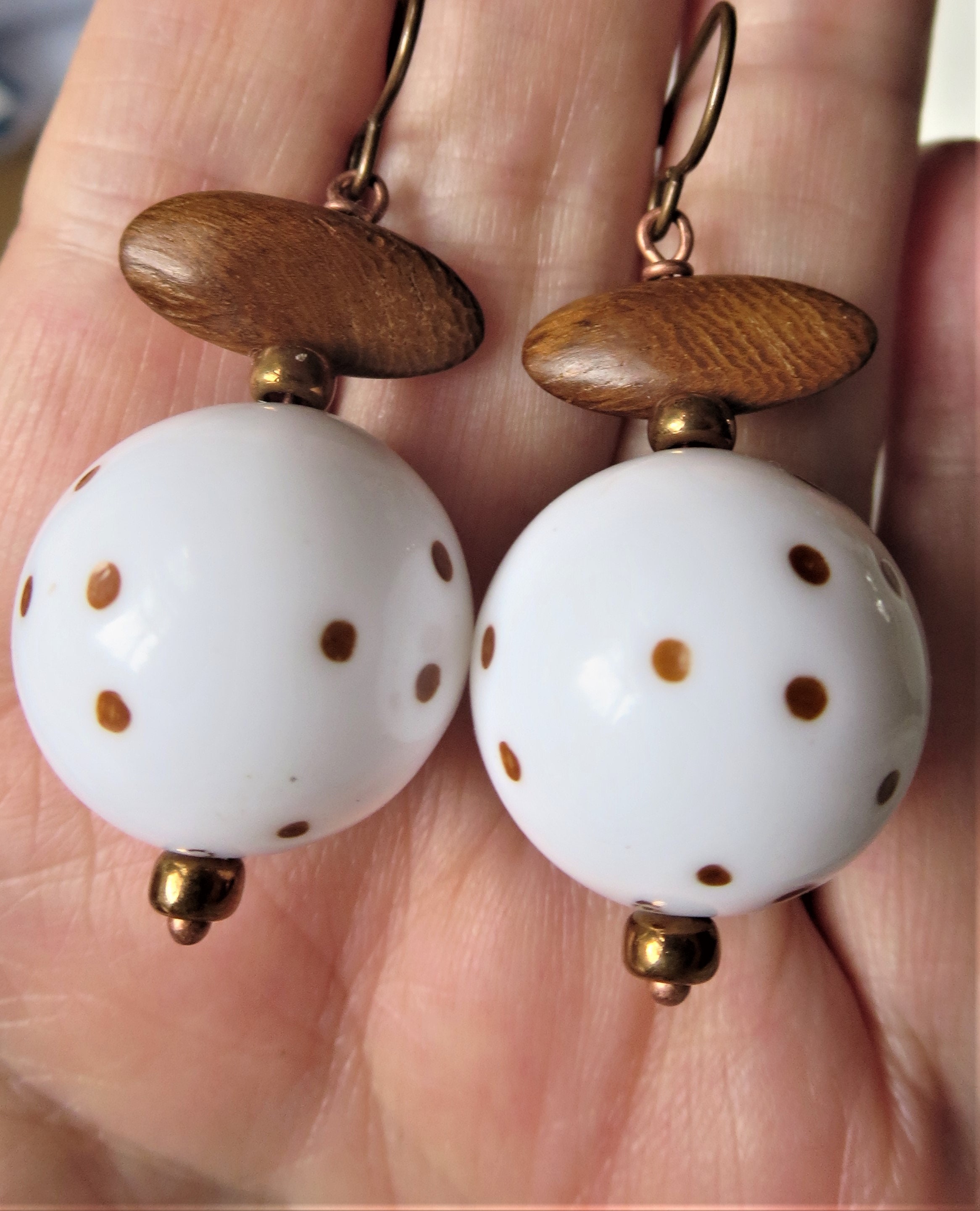 White and Brown Large Ball Earrings - Etsy