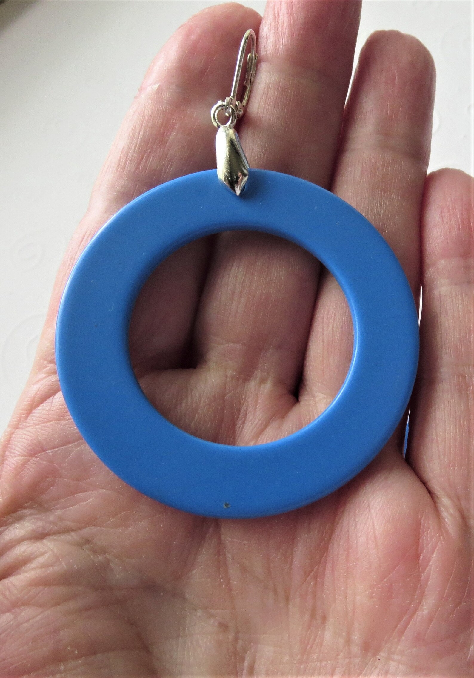 Medium Blue Hoops With Silver Bails Leverbacks - Etsy
