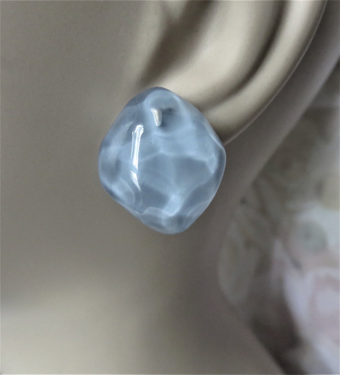 Blue or Green Acrylic Nugget Earrings in Screw on or Pierced - Etsy