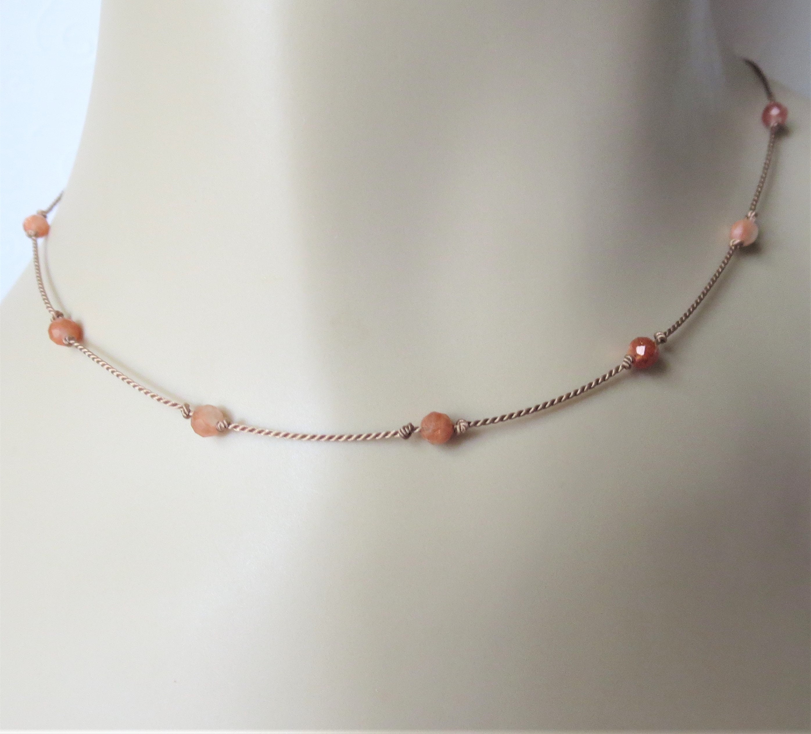 Floating Sunstone Silk String Choker Choose Length Tin Cup - Etsy