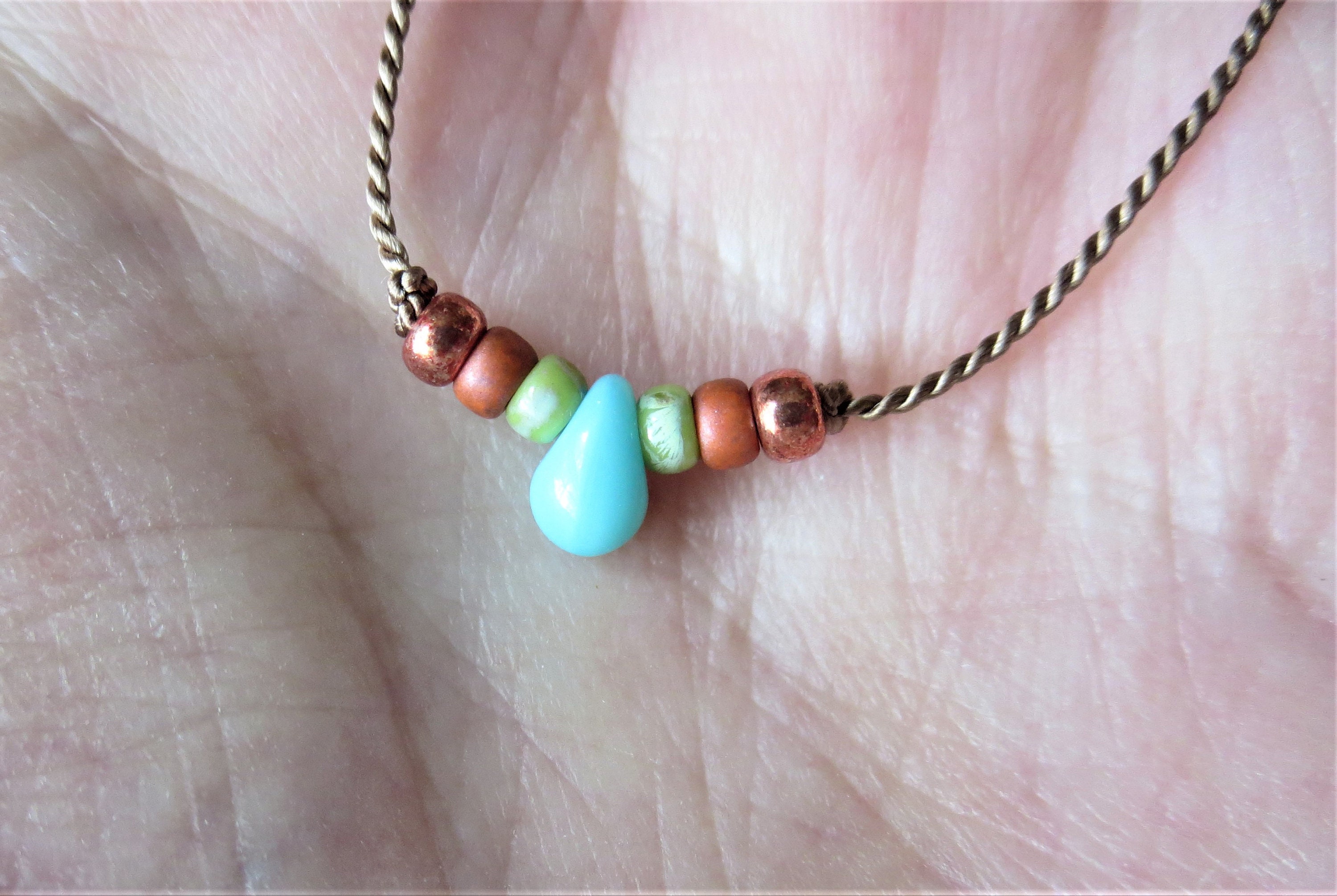 Silk String Choker With Turquoise Red Green Metallic Choose - Etsy