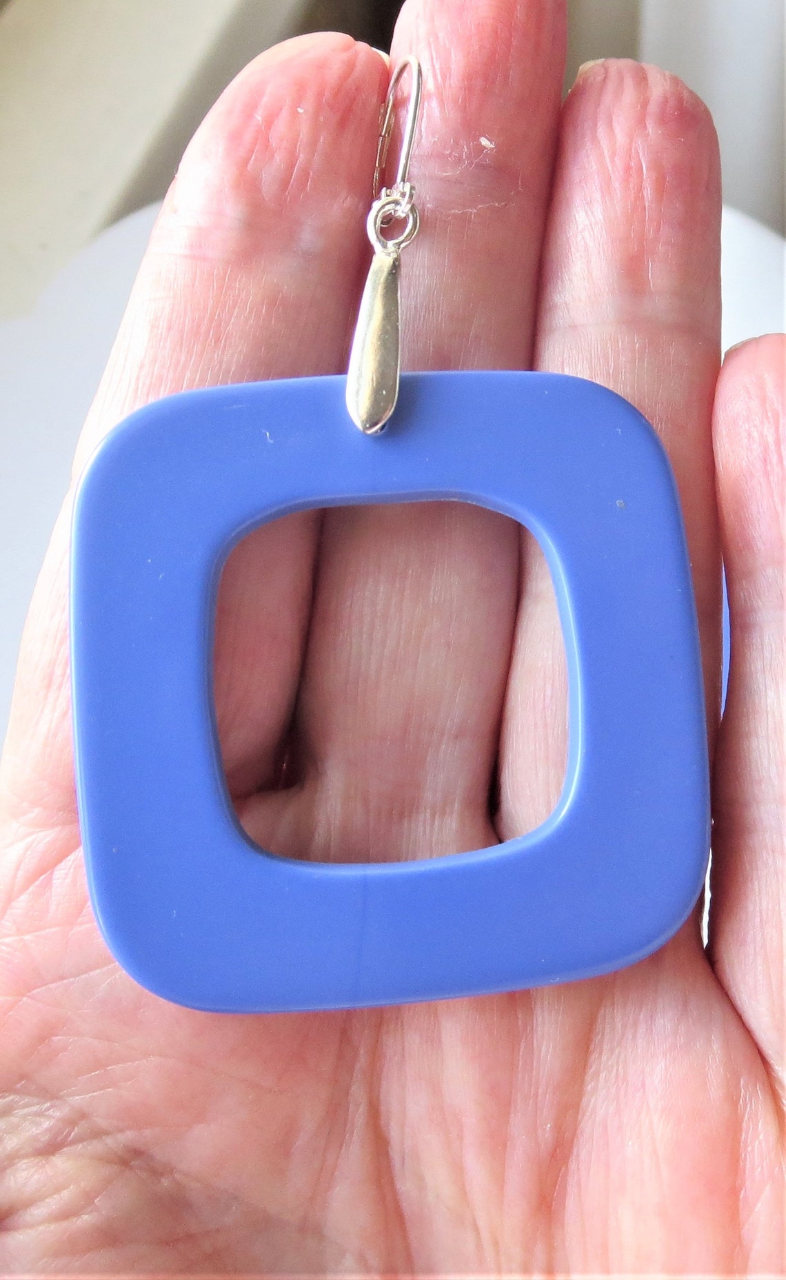 Periwinkle Blue Purple Vintage Square Hoops With Silver Bails and ...
