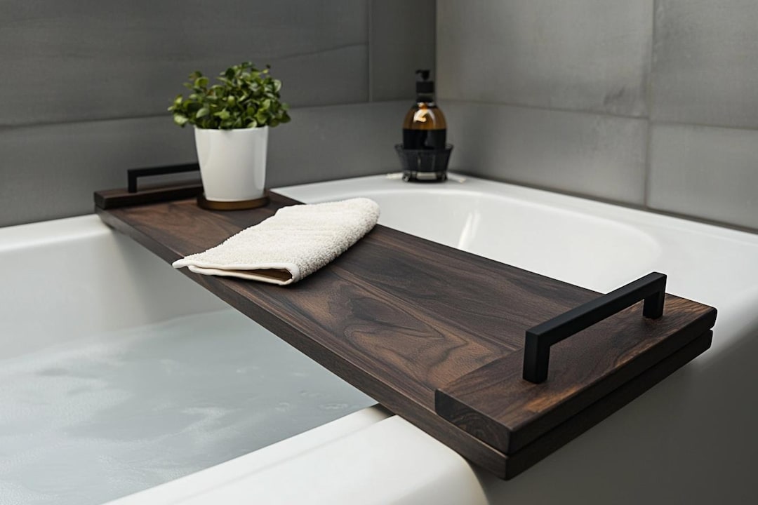 Handmade Rustic Wood Bathtub Tray: Dark Walnut Finish - Etsy