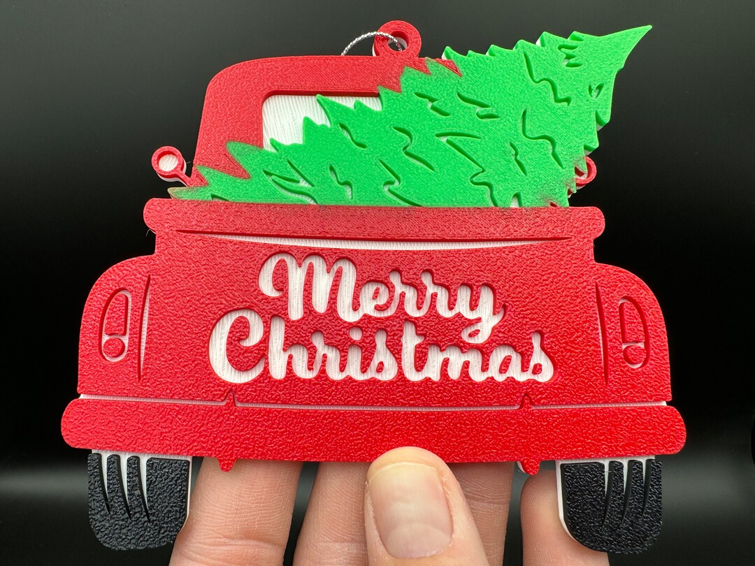 Little Red Truck Hauling a Christmas Tree Ornament | Unique Holiday ...