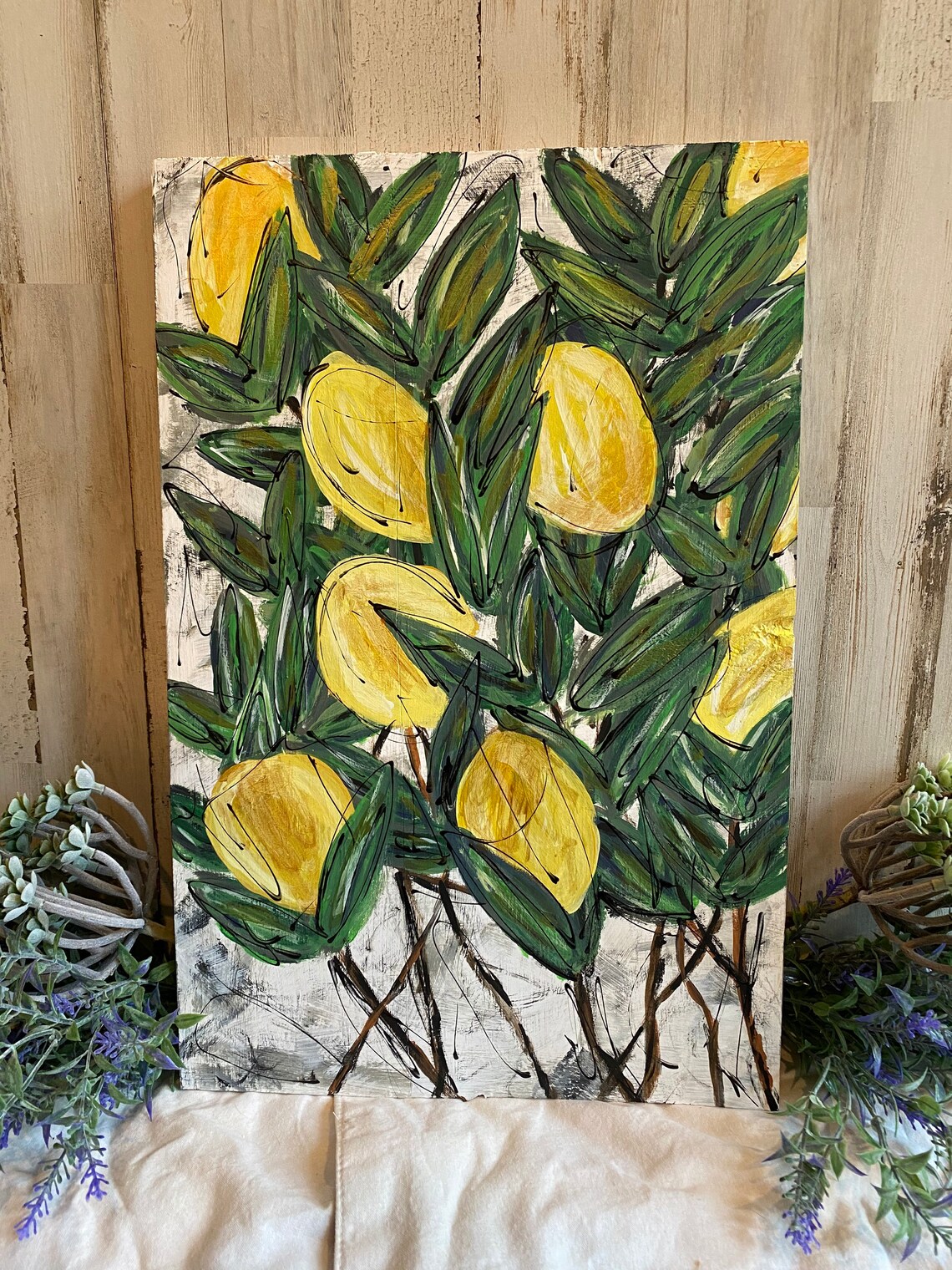 Large Lemon Decor - Farmhouse Hand Painted on Wood Decor - Etsy
