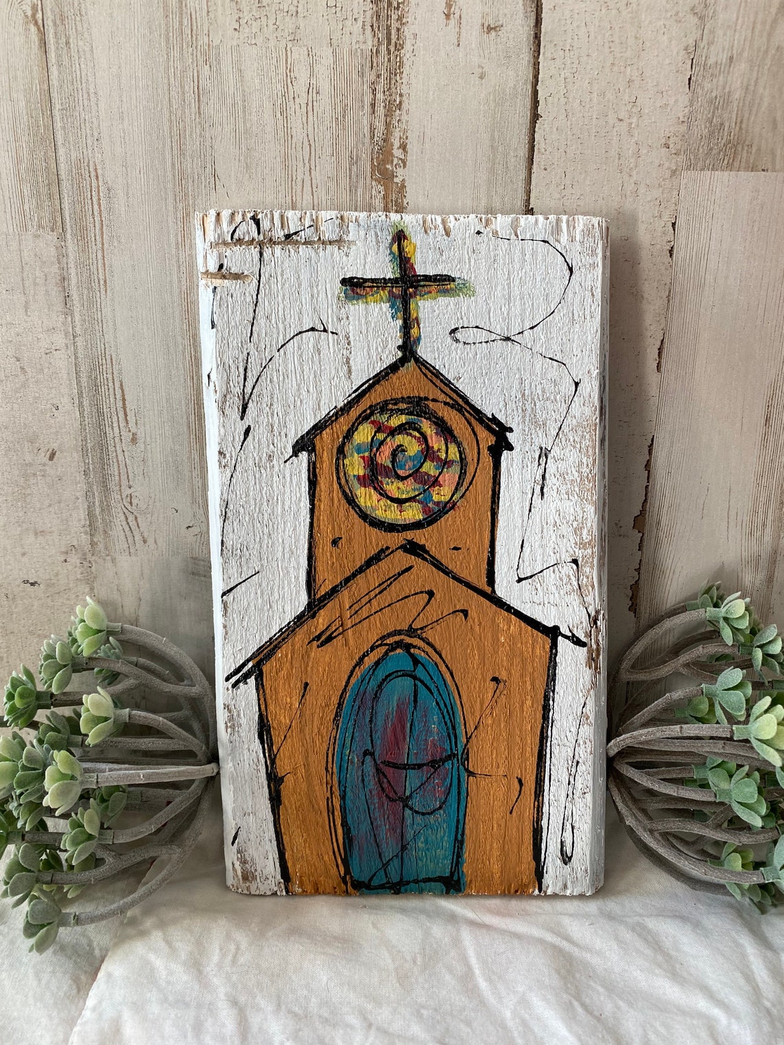 Blue Door Church Hand Painted on Wood - Etsy