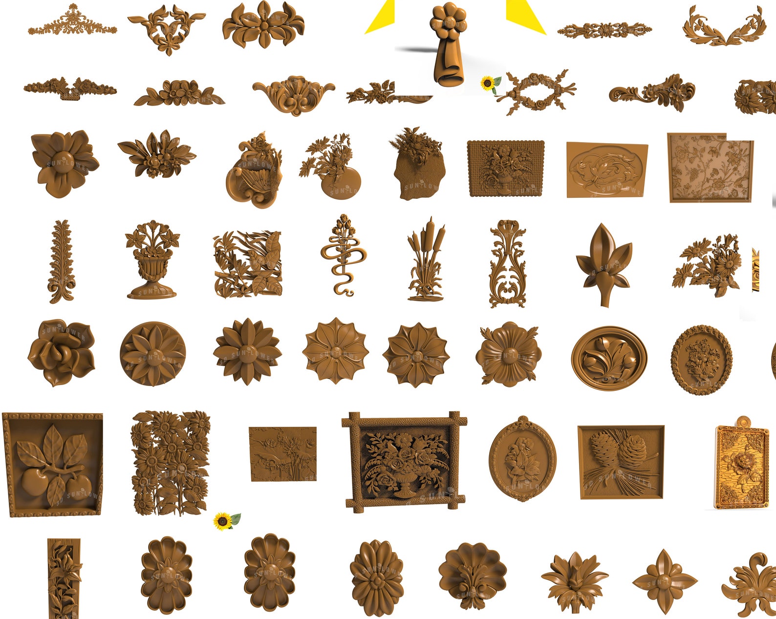 Flowers 3D STL Models for CNC Router 170pcs patterns furniture | Etsy