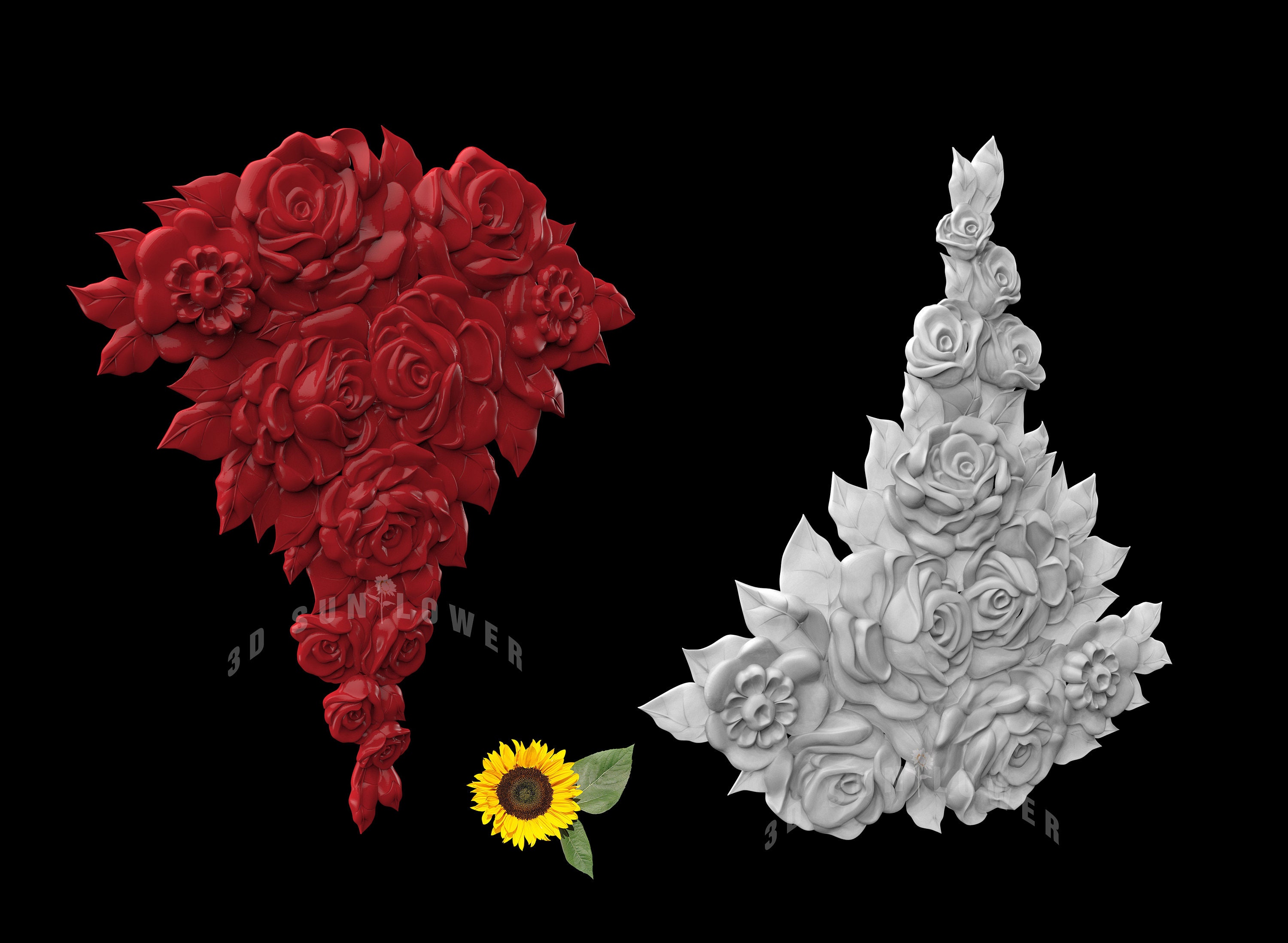 Roses Flowers 3D STL Models for CNC Router stl files ArtCAM | Etsy