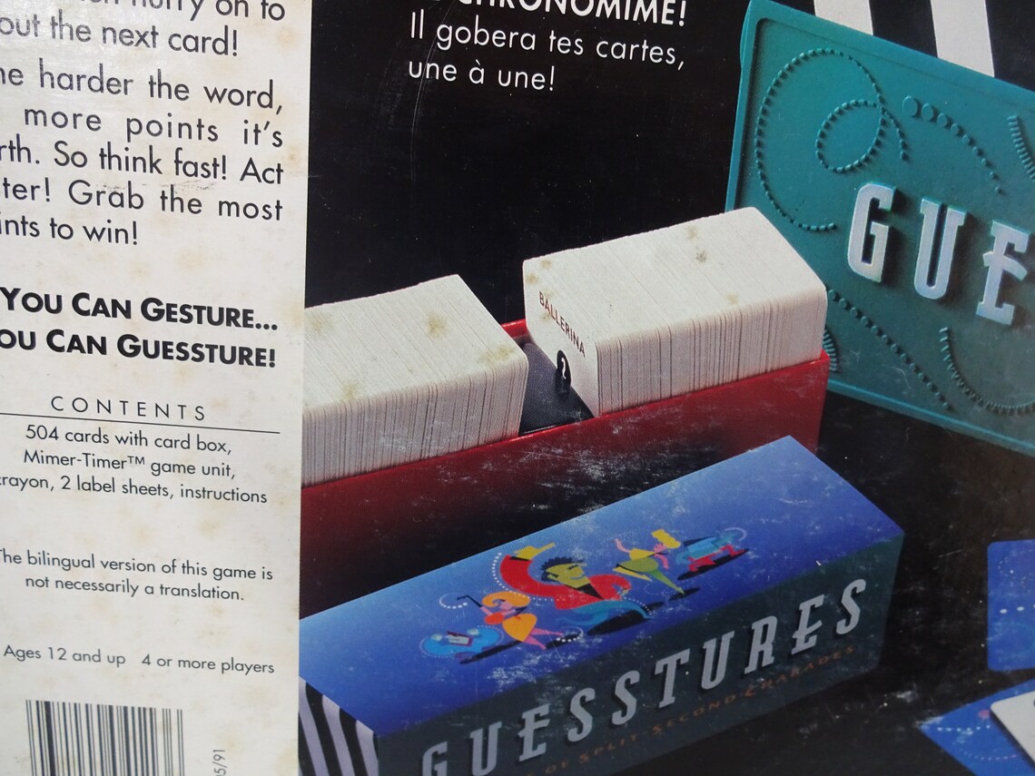 Vintage 1990 Guesstures Hasbro Game Complete the Game of Split Second ...