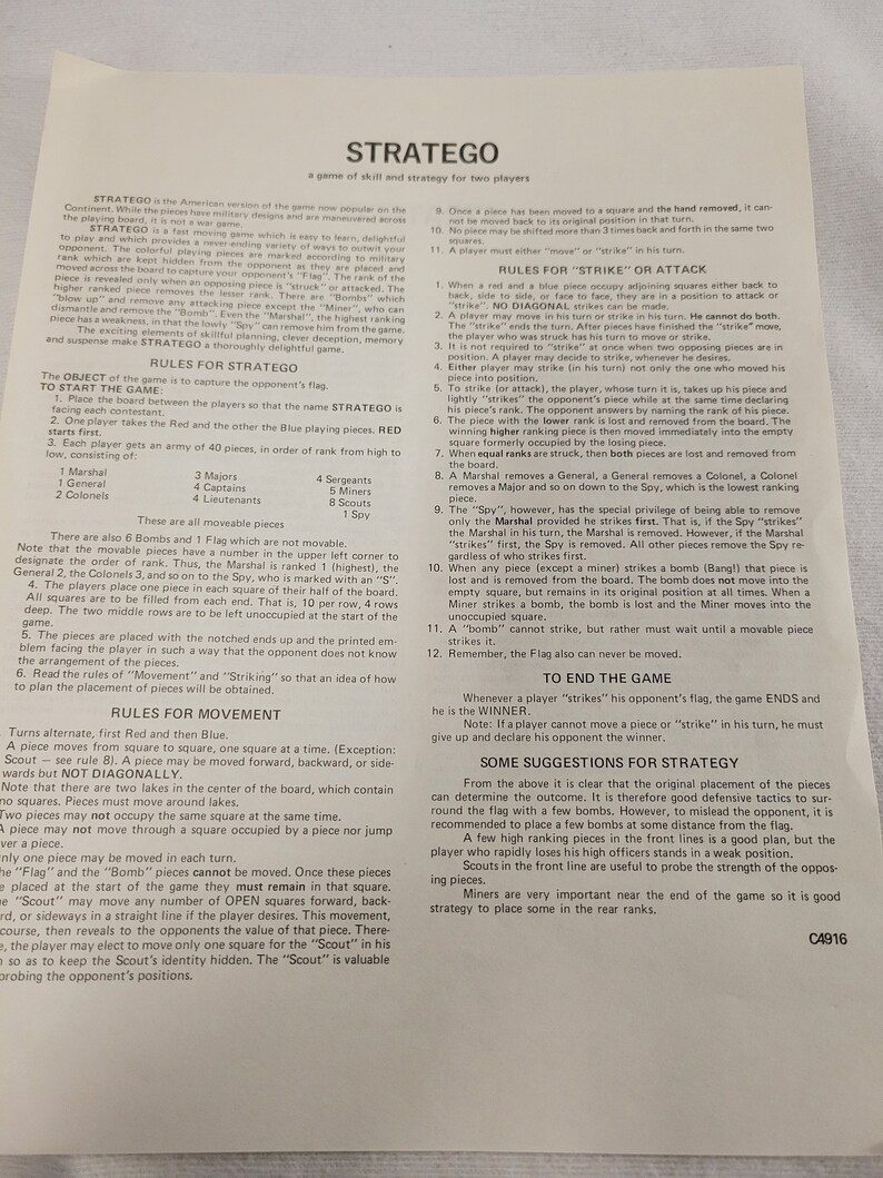 Vintage 1977 Stratego by Milton Bradley - Etsy