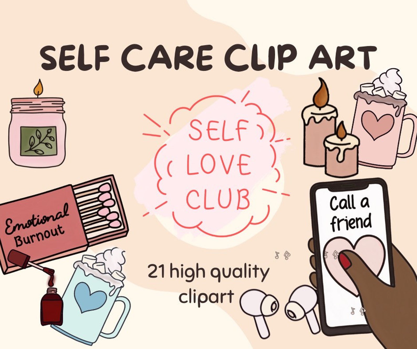 Self Care Clipart Mental Health Clip Art Digital Art P | Etsy UK