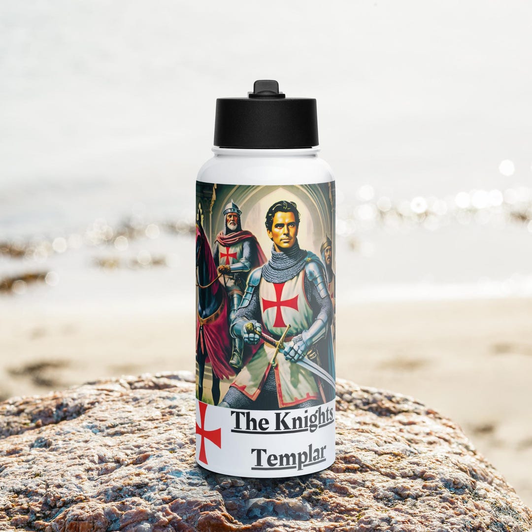 The Knights Templar: Premium Stainless Steel Water Bottle 32oz (950ml) With a Straw Lid Perfect ...