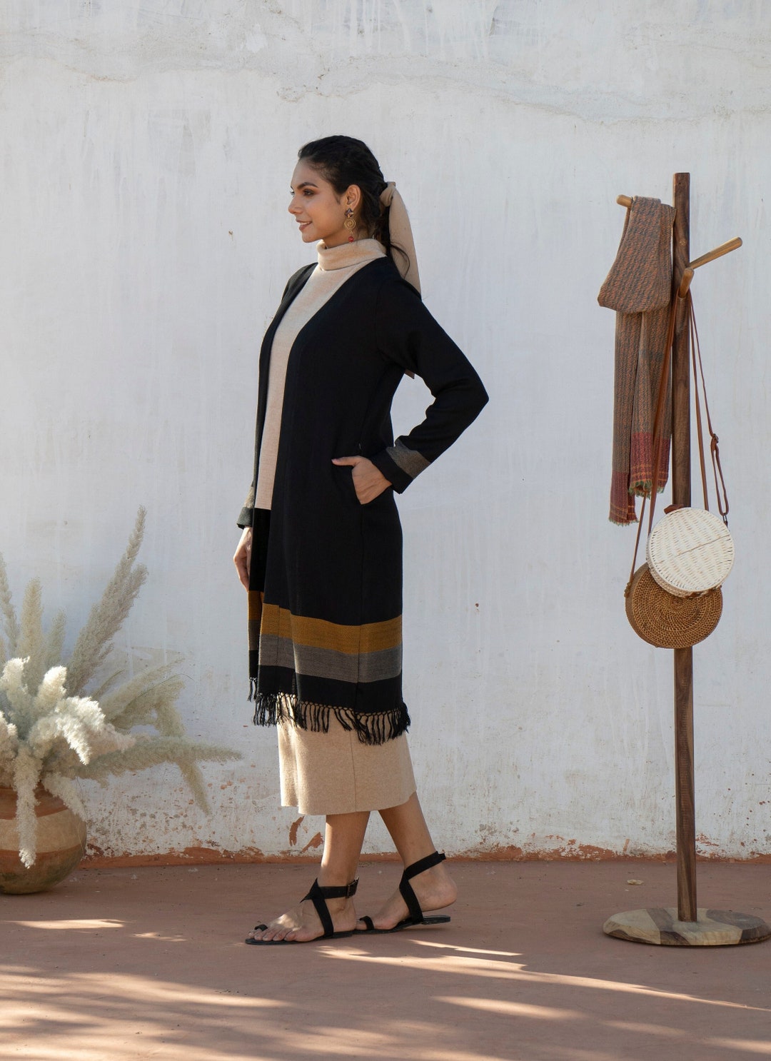 Handwoven Black Mustard Stripe Pure Merino Wool Shrug - Etsy