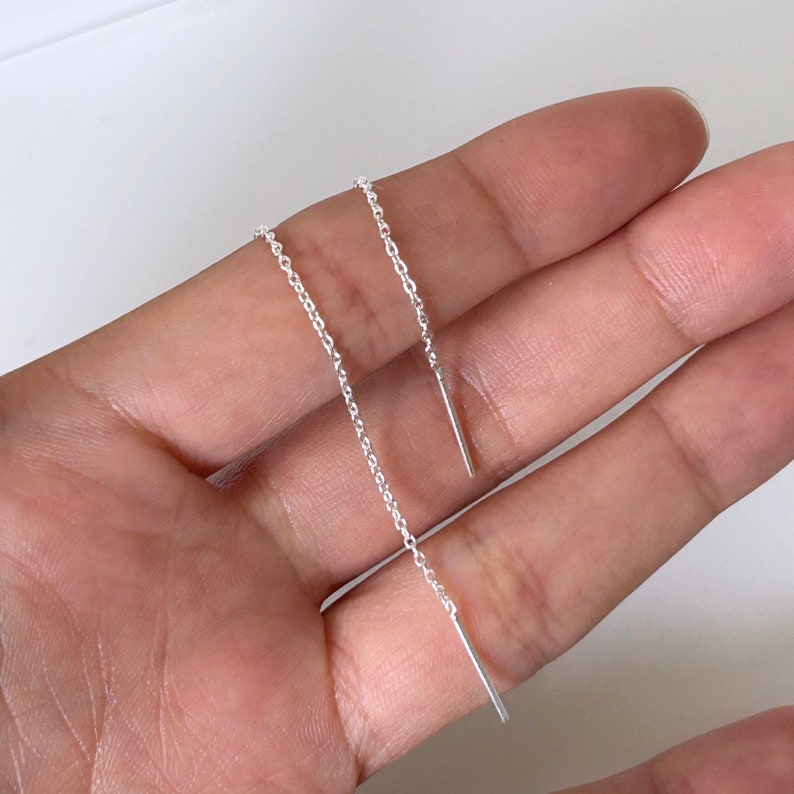 Threader Earrings, Sterling Silver, Simple Chain Threader Earrings, Mid ...
