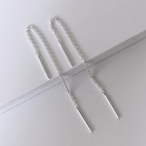 Threader Earrings, Sterling Silver, Simple Chain Threader Earrings, Mid ...