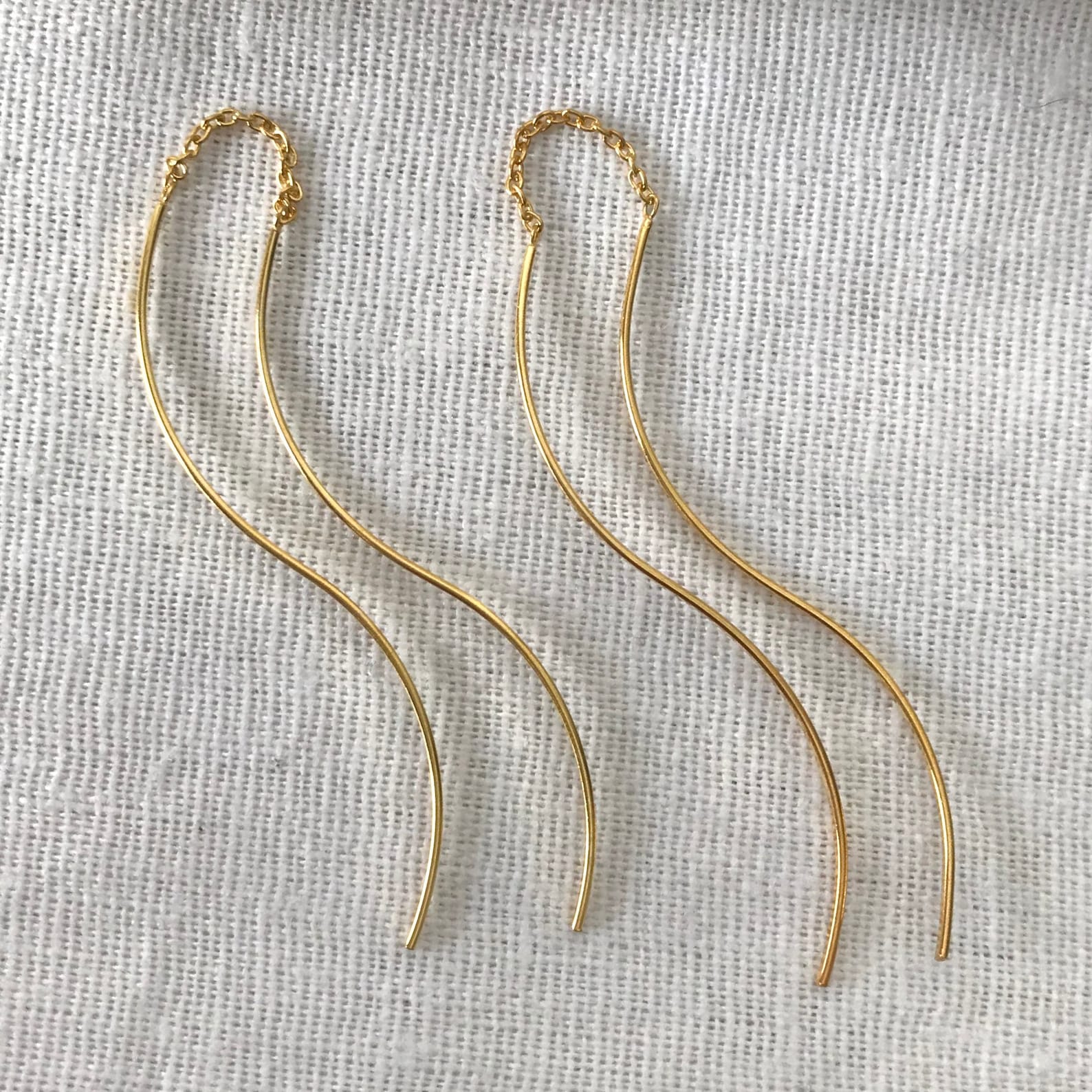 Threader Earrings, Sterling Silver Earrings, Wavy Gold Threader ...