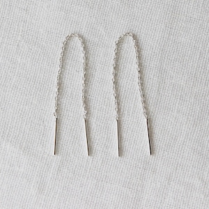 Threader Earrings, Sterling Silver, Simple Chain Threader Earrings, Mid ...
