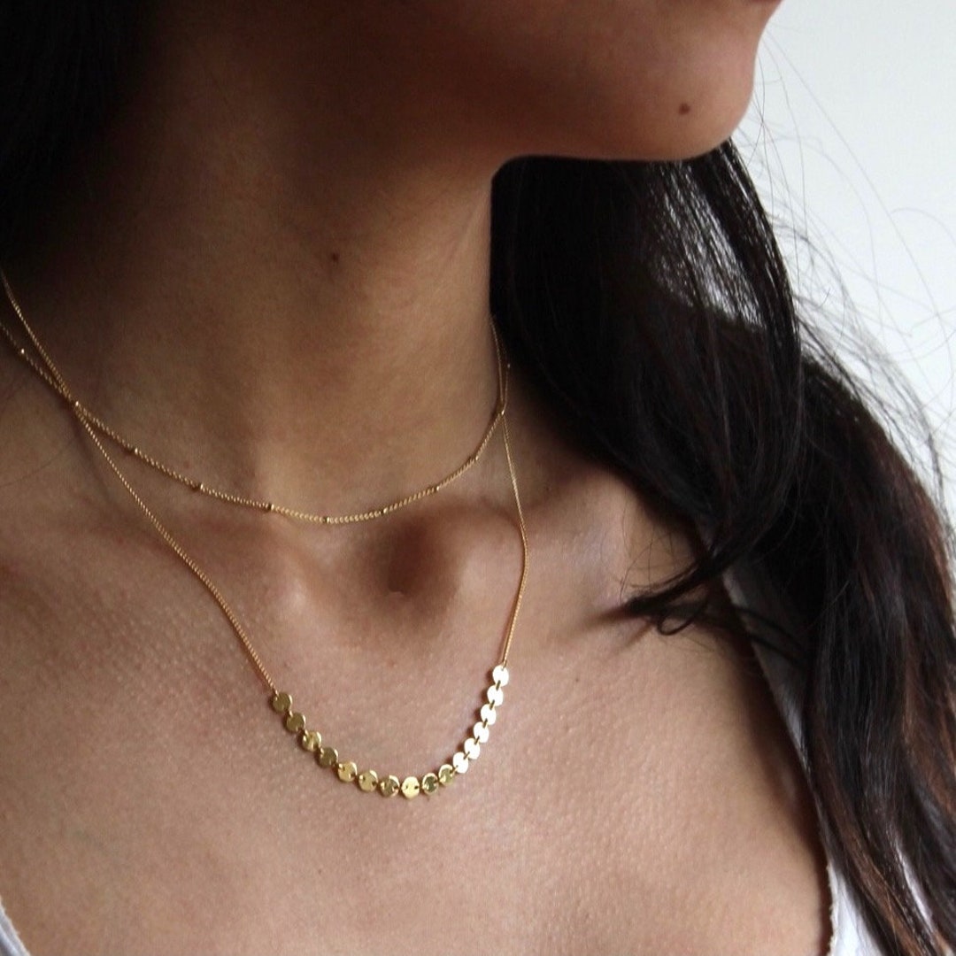 Sterling Silver Gold Necklace, Coin Necklace, Multi Disc Necklace ...
