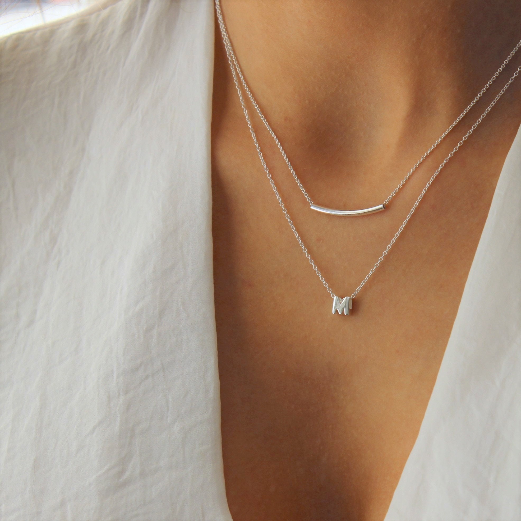 Sterling Silver Necklace Initial Necklace Initial Silver | Etsy Australia