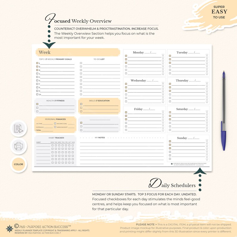 Weekly Planner Notepad Printable Undated Daily Planner Weekly to Do ...