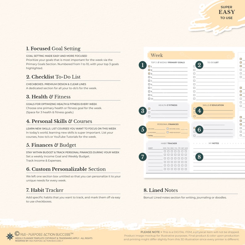 Weekly Planner Notepad Printable Undated Daily Planner Weekly to Do ...