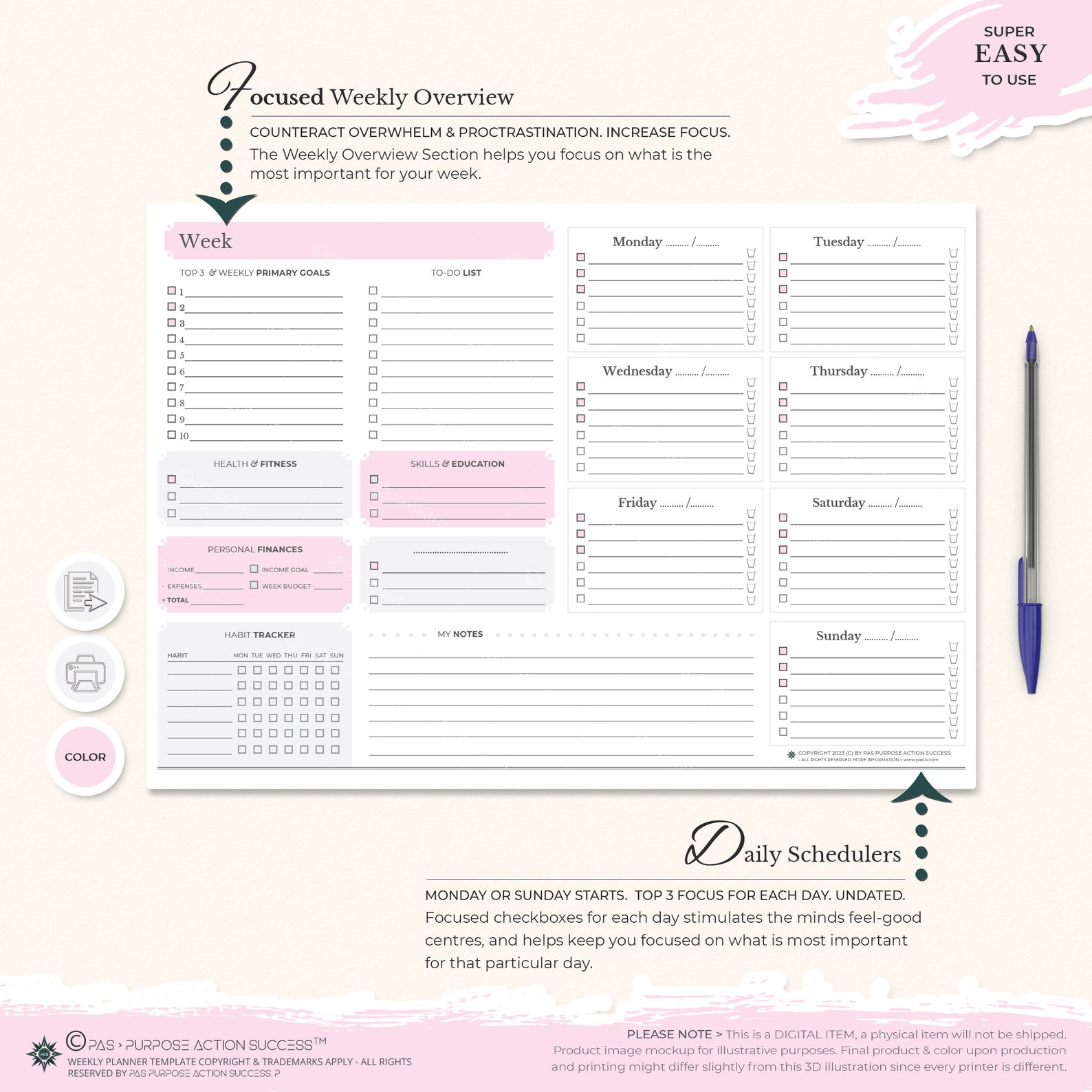 Weekly Planner Notepad Printable A4 & Letter Weekly Planner to Do List ...