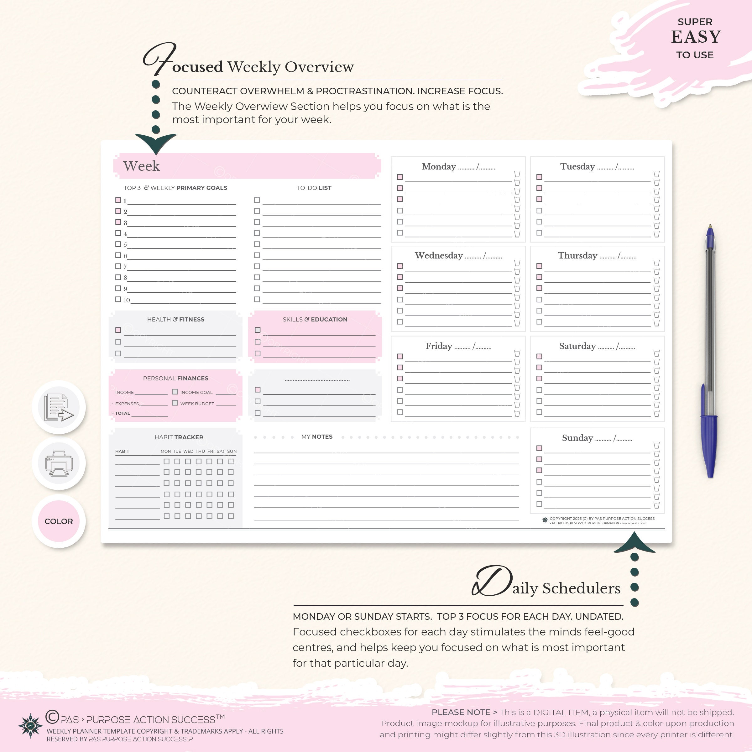 Weekly Planner Notepad Printable A4 & Letter Weekly Planner to Do List ...