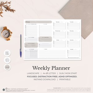 Weekly Planner Notepad Printable | A4 & Letter Weekly Planner | to Do ...