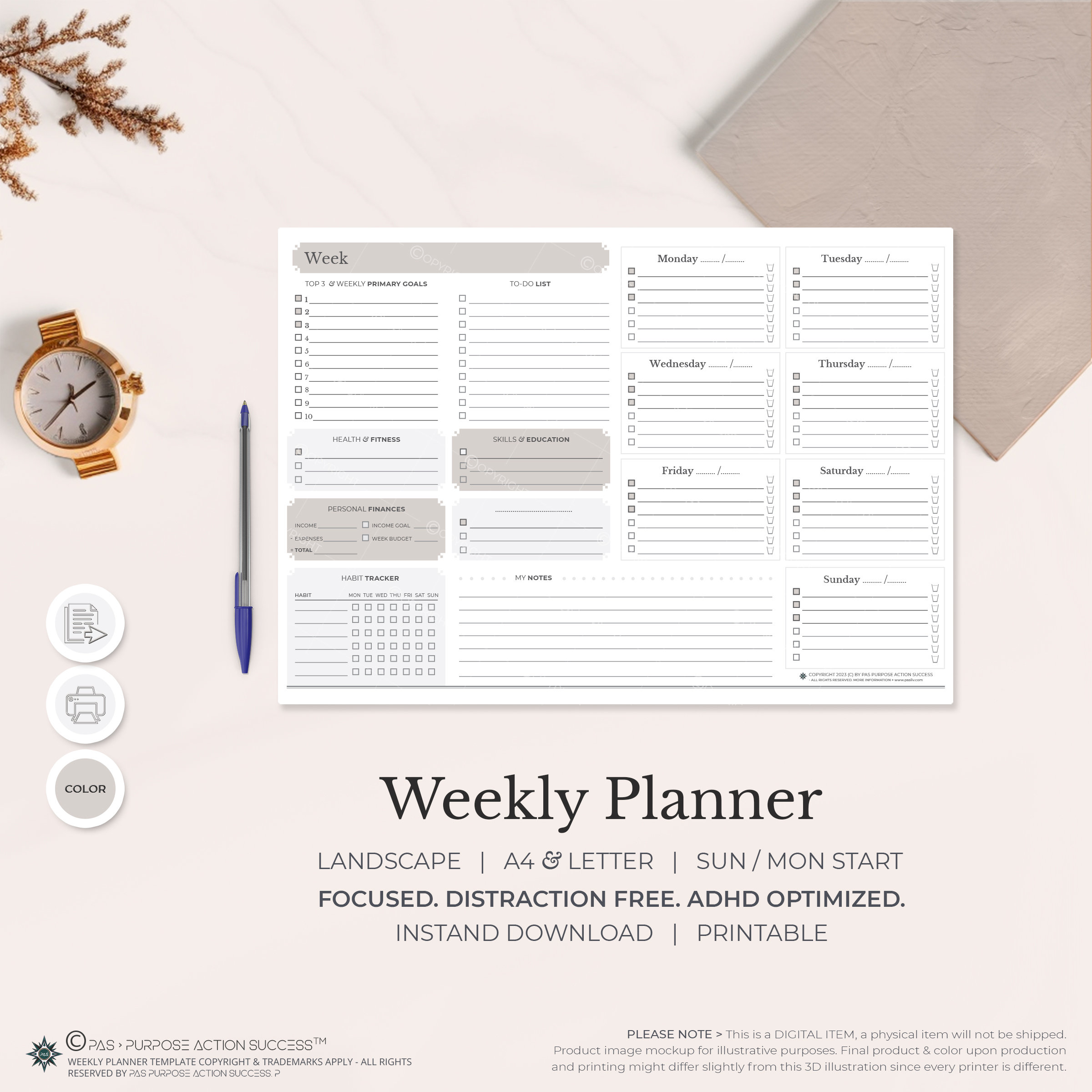 Weekly Planner Notepad Printable A4 & Letter Weekly Planner - Etsy