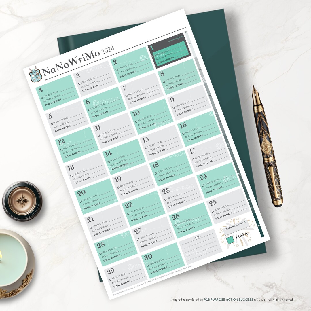 Nanowrimo 2024 Word Count Tracker & Writing Project Outline Template ...